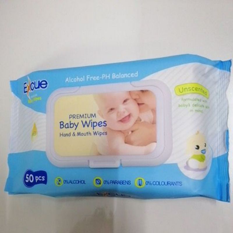 Excue Baby Wipes Wet Tissue Hand & Mouth Skincare With Hard Cover Lid ...