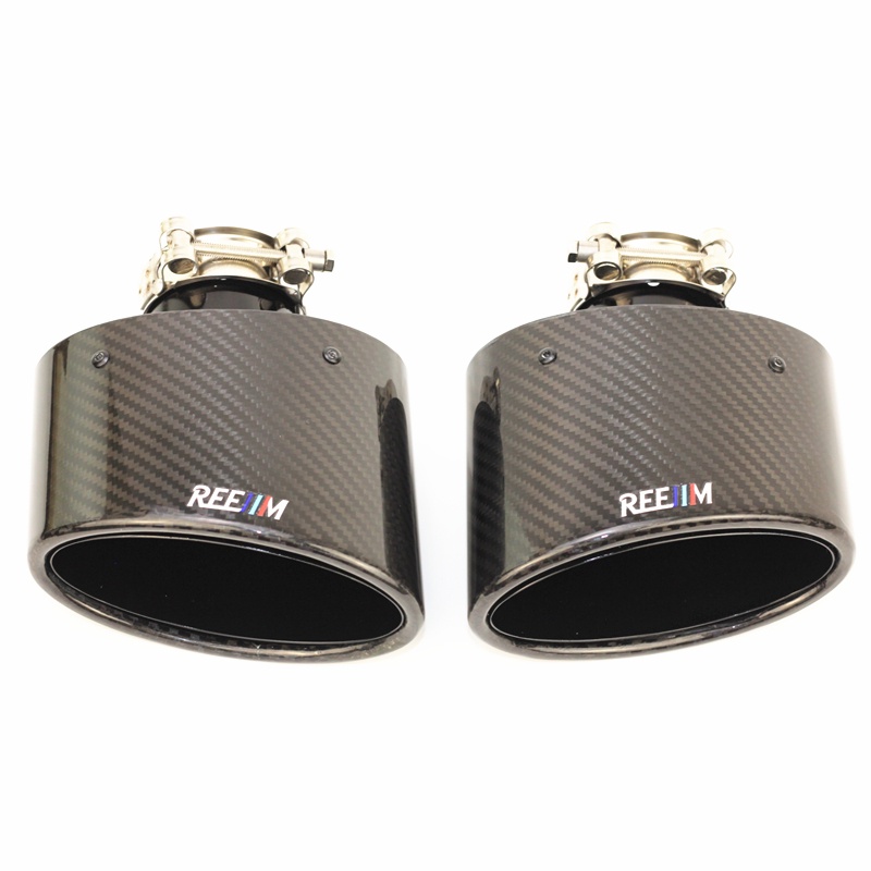 2 PCS Oval Slanted Carbon Fiber Exhaust tips Tailpipe muffler tip Black ...