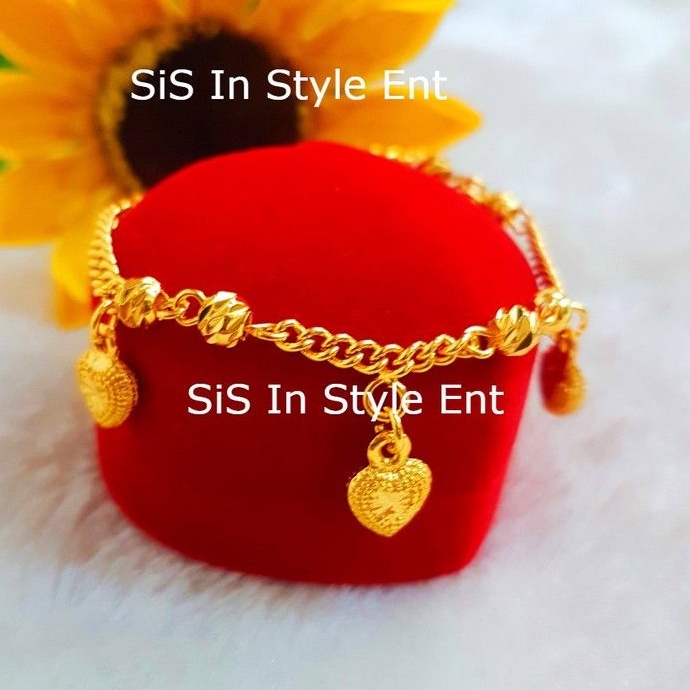 Cop ⑨①⑥ Emas Korea 24K Bracelets with Charms Love Rantai Tangan Cakur S ...