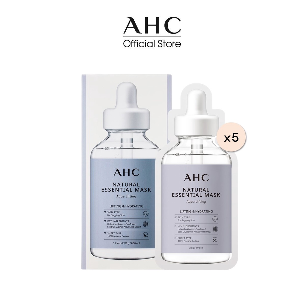AHC Natural Essential Mask Aqua Lifting (28g x 5 Pcs) (For hydrated and firmer skin) | Shopee ...