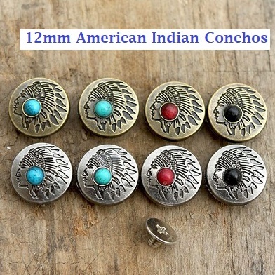 12mm Mini Plain Redmoon With Turquoise Screw Back Conchos Wallet/Belt ...