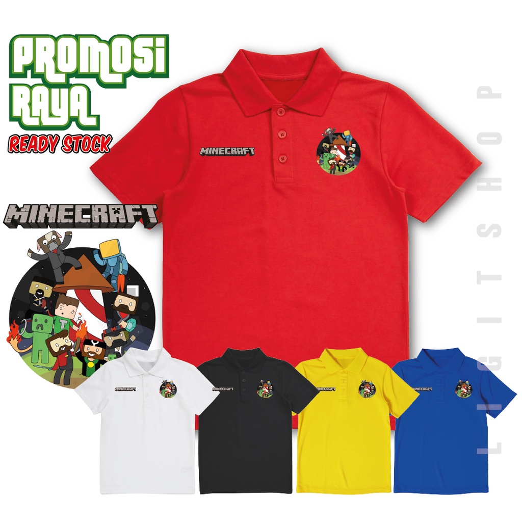 Ready Stock🇲🇾 Kids Polo Collar Minecraft Gamers💯Cotton Shirt Baju ...