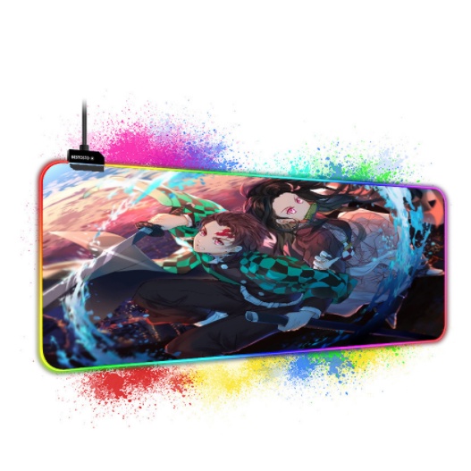 Anime Demon Slayer Mousepad Gaming Mouse Pad RGB LED Gamer Mat Computer ...