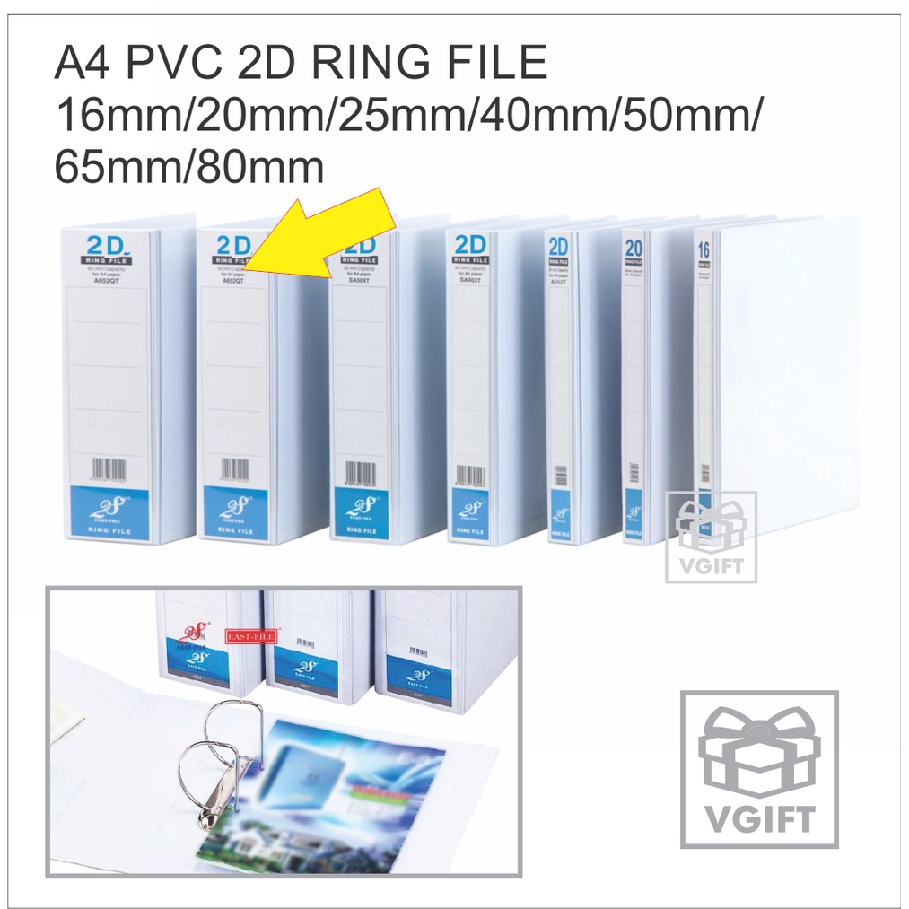 A4 PVC 2D RING FILE WITH FULL TRANSPARENT 16mm/20mm/25mm/40mm/50mm/65mm ...