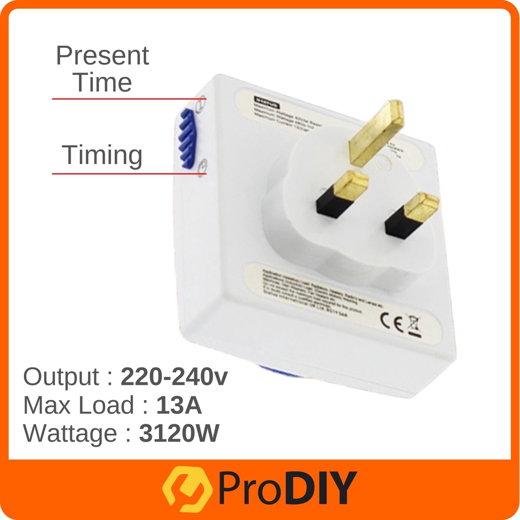 13A 220V 24 Hour 3 Pin Plug In Timer Plug Switch Socket | Shopee Malaysia