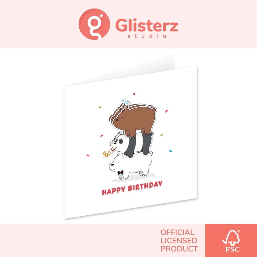 Glisterz 3D Greeting Card - We Bare Bears Happy Birthday Card (WBB ...