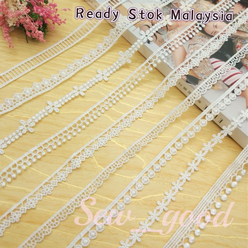 1 meter Small White Lace Polyester Chemical Lace Renda Putih Renda ...