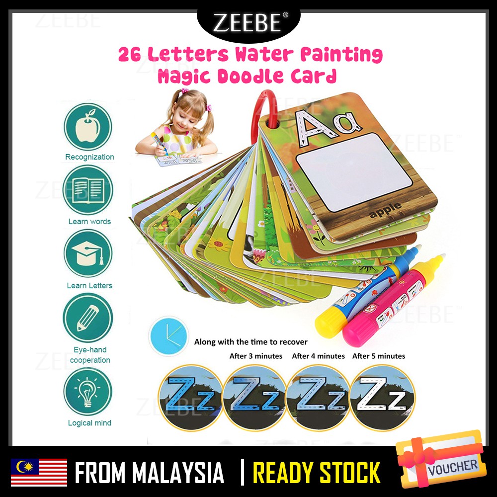 ZEEBE Magic Water Flash Card - Alphabet / Number Shape Colour Version ...