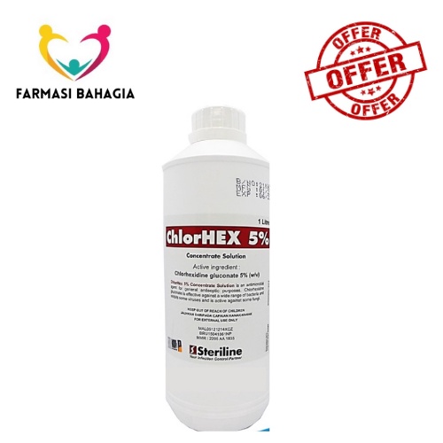 [ Exp 2/2026 ] STERILINE CHLORHEX 5% SOLUTION 1LITRE (CHLORHEXIDINE ...