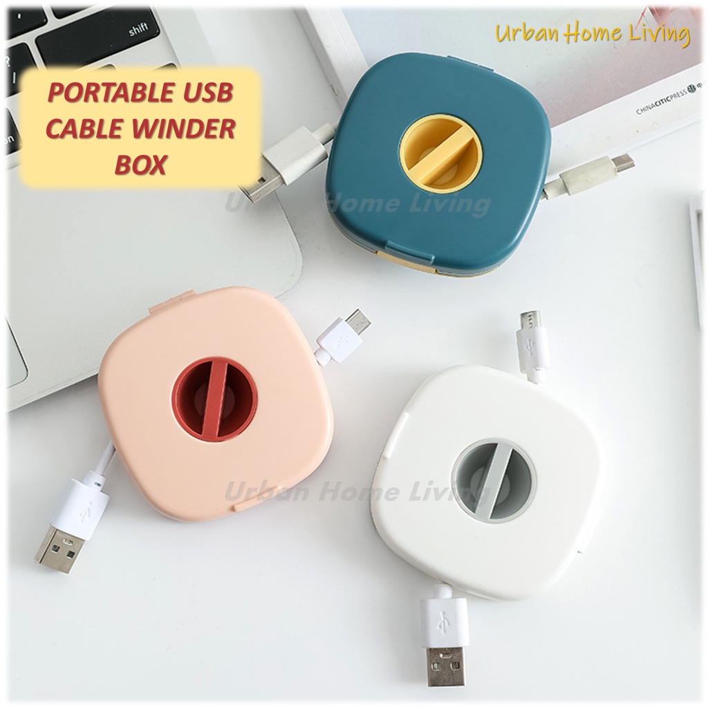 Portable USB Cable Winder Box Cable Organizer Box Kotak Penggulung ...
