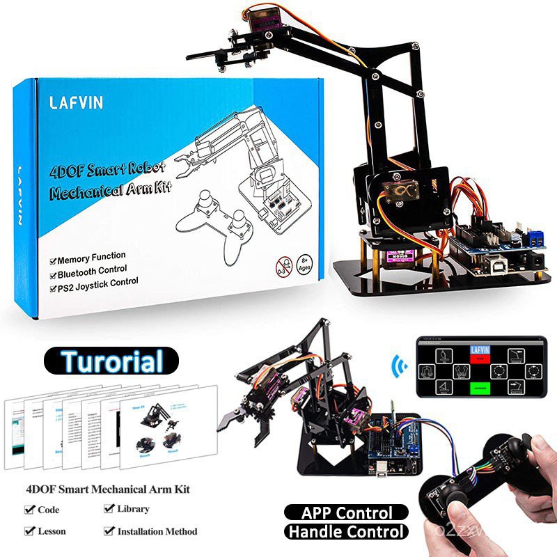 [Ready Stock] LAFVIN Arduino UNO R3 4DOF Robot Arm Kit Acrylic Claw with CD Tutorial DIY Coding ...