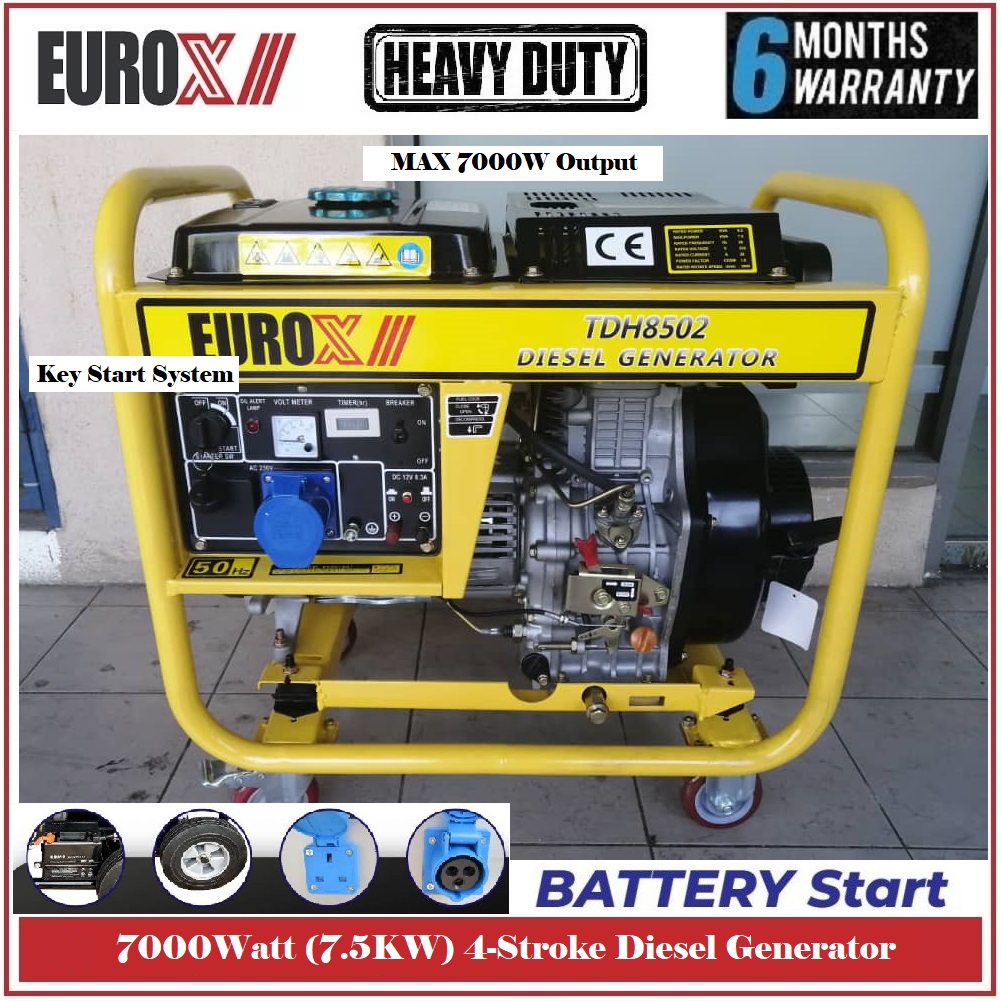 Eurox 7000Watt Diesel Generator With Key Start TDH8502 - Heavy Duty & Long Lasting - 6 Months ...