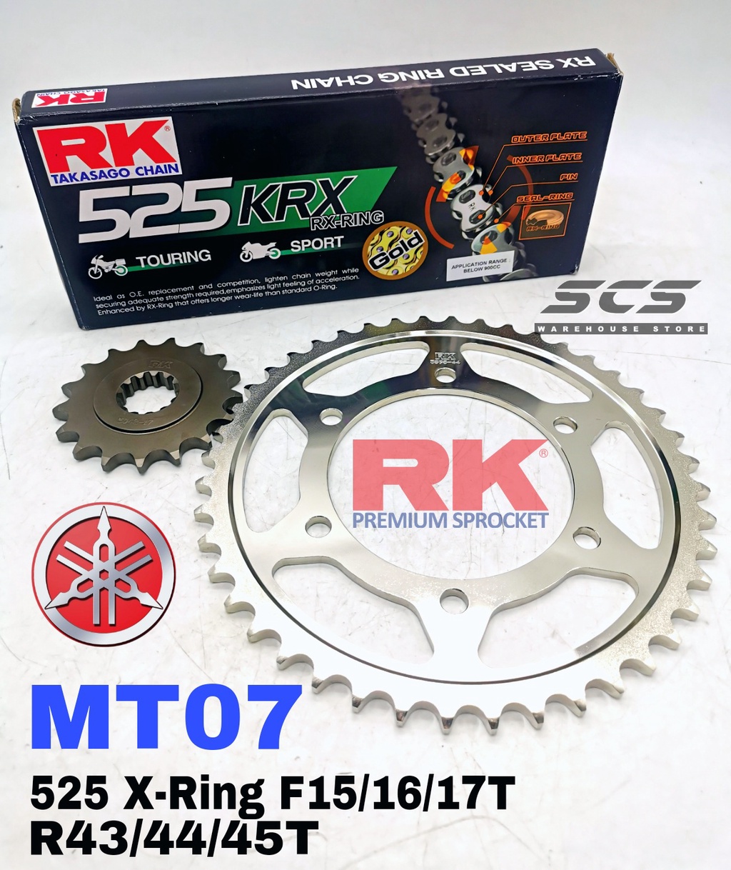 RK Sprocket Set YAMAHA MT07 525 KRX X-Ring Rivet Black / Gold Chain 15 ...