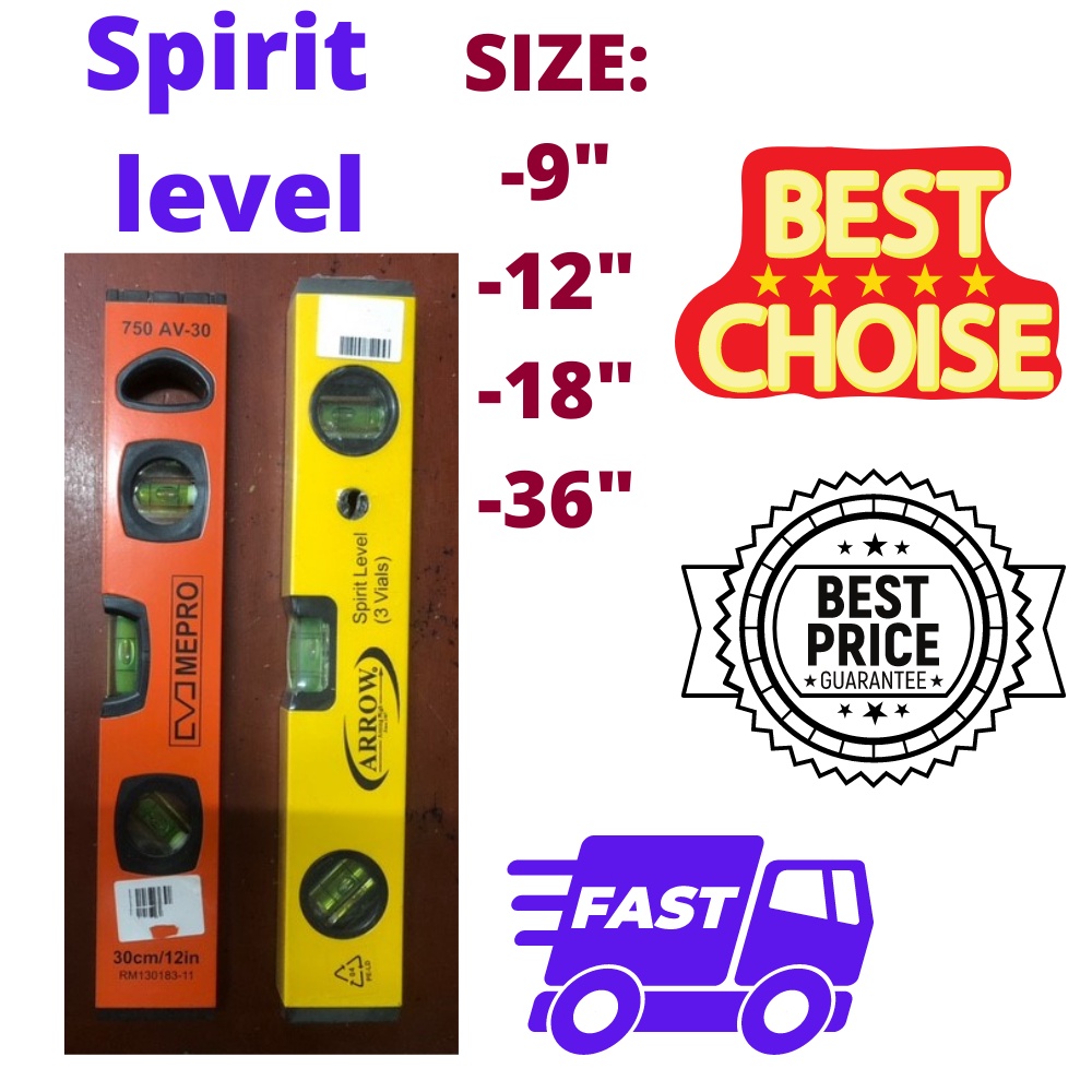 Spirit Level ruler measuring 9"/12"/18"/36"{READY STOCK}{ARROW & MEPRO ...