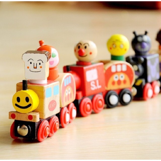 Anpanman Magnetic Train set Kid’s Wooden Van Toys DIY Vehicle Blocks ...