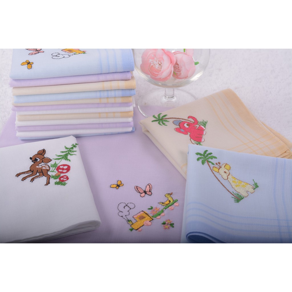 Cute Embroidery Motif Design 100% Cotton Wowen Handkerchief | Shopee ...