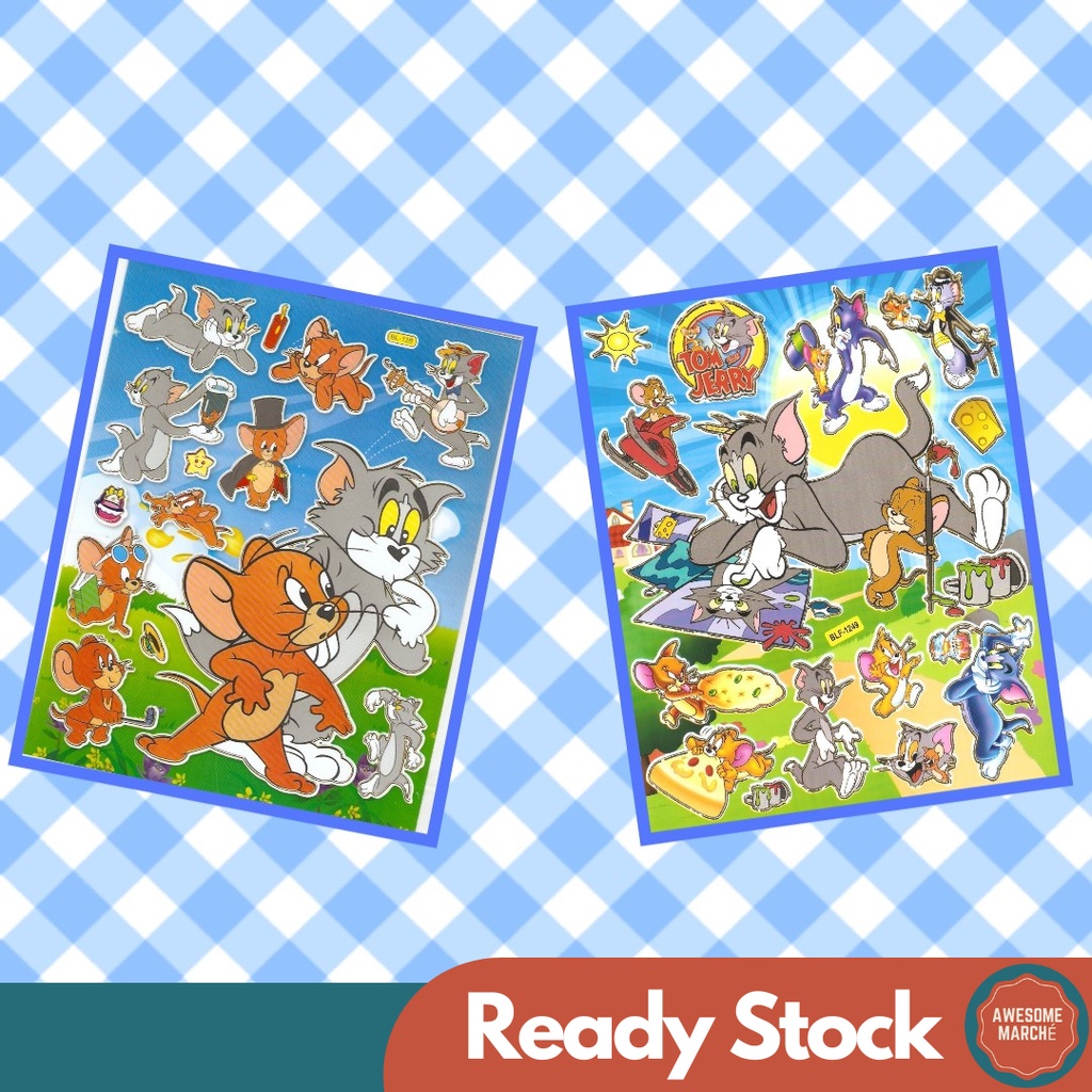 A4 Size PVC Removeable Stickers Tom Jerry Sticker Kartun Baby Kucing ...