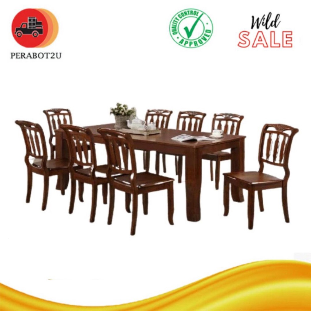 P2U JH Solid Wood Dining Set (1+8) / Dining Table + Chair / Meja Makan Set / 8 Kerusi + Meja ...