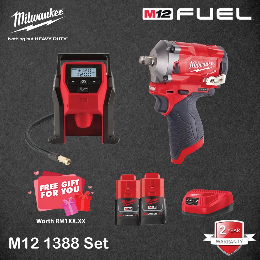 Milwaukee M12™ Combo Set M12 FIWF12-302 Stubby Impact Wrench + M12 BI-0 ...