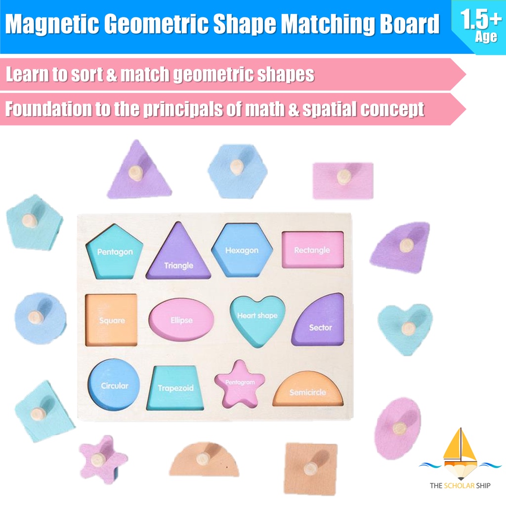 Magnetic Geometric Shapes Matching Board Wooden Sorting Puzzle | Shopee ...