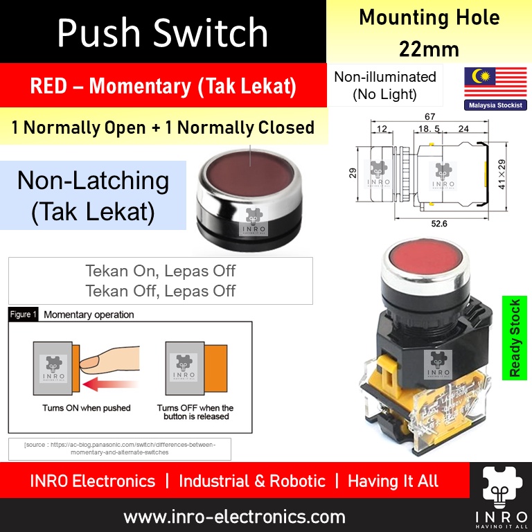[Momentary /Alternate] [Light / No Light] 22mm Industrial Push Button ...