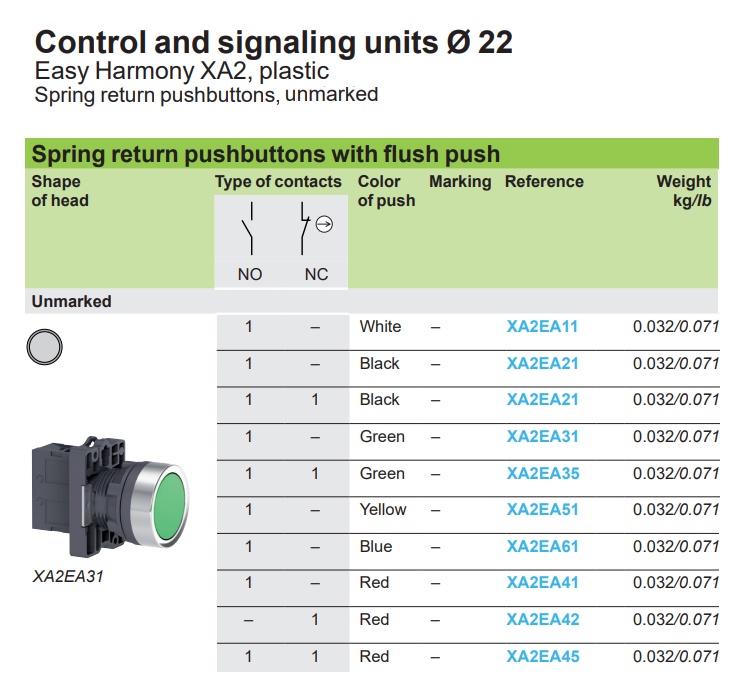 Schneider Electric Easy Harmony XA2E Spring Return Push-Button with ...