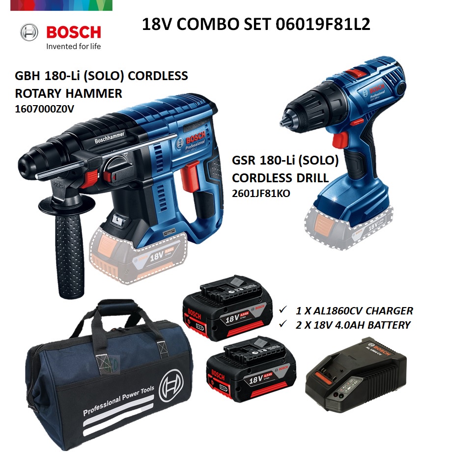 [ Clearance ] BOSCH 18V COMBO : GBH 180-LI Rotary Hammer & GSR 180-LI ...