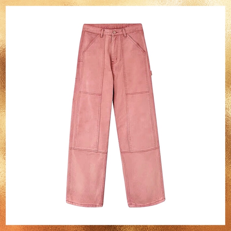 Pink jeans with wide-legged pockets for men and women, hiphop style ...