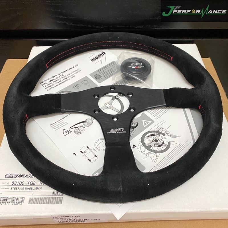 🇯🇵Mugen Racing 3 Steering Wheel Suede Red Stitch 💯 Original Mugen Japan ...