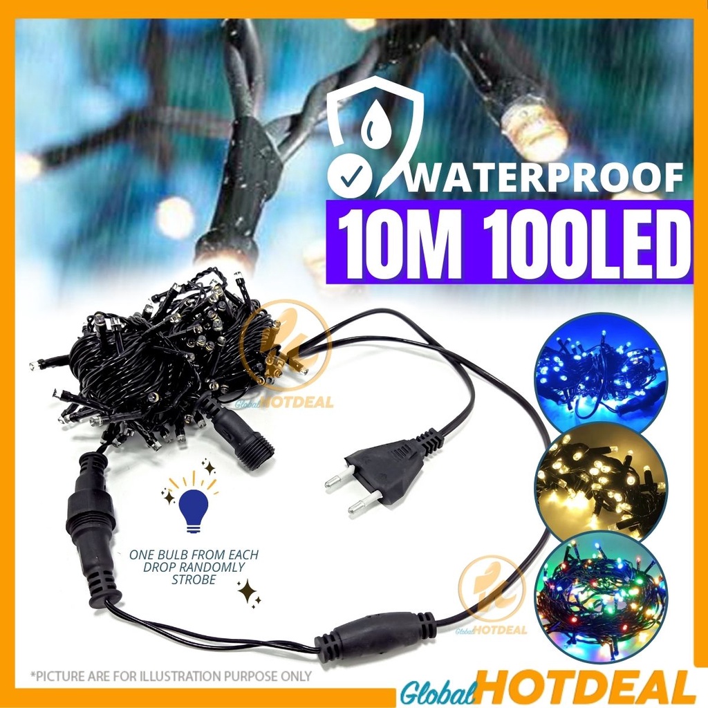 WATERPROOF LED Light Lamp Fairy String 10 Meter Strobe Light Raya ...