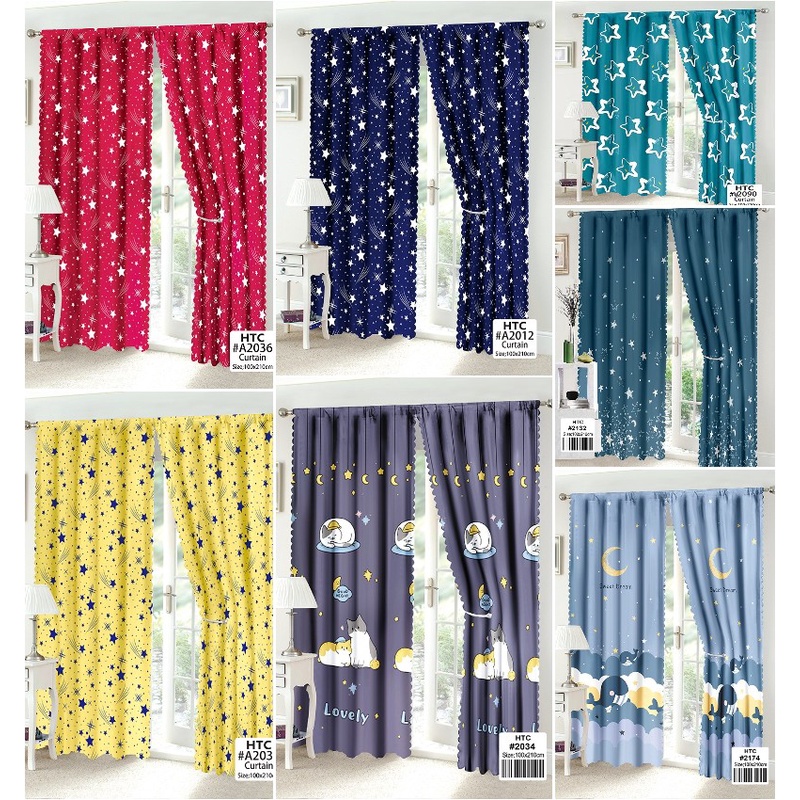 Plain Curtain for Window Door Red Blue Yellow Kurtina Curtains Star ...