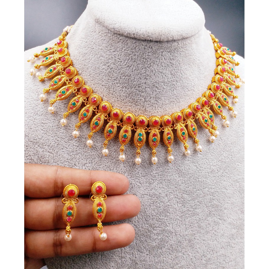Designed Traditional Semi Gold Plated Choker Necklace Set | Shopee Malaysia