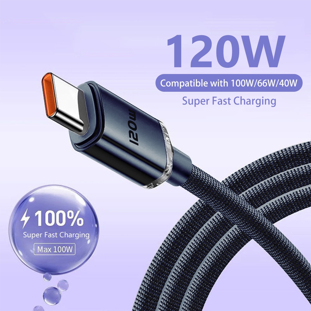 6A 120W USB Type C Cable Super Fast Charger Cable 1M/2M Quick Charge ...