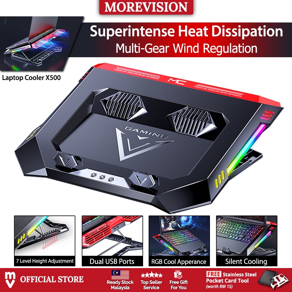 Gaming Laptop Cooler X500 USB RGB LED Adjustable Stand Notebook Cooling ...