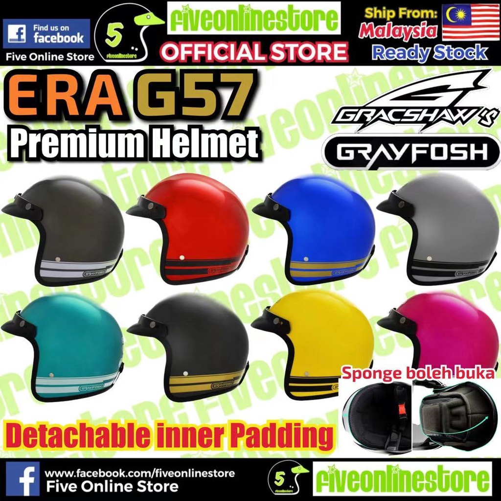 Gracshaw Grayfosh ERA G57 Helmet Premium SIRIM Removeable Padding Retro ...