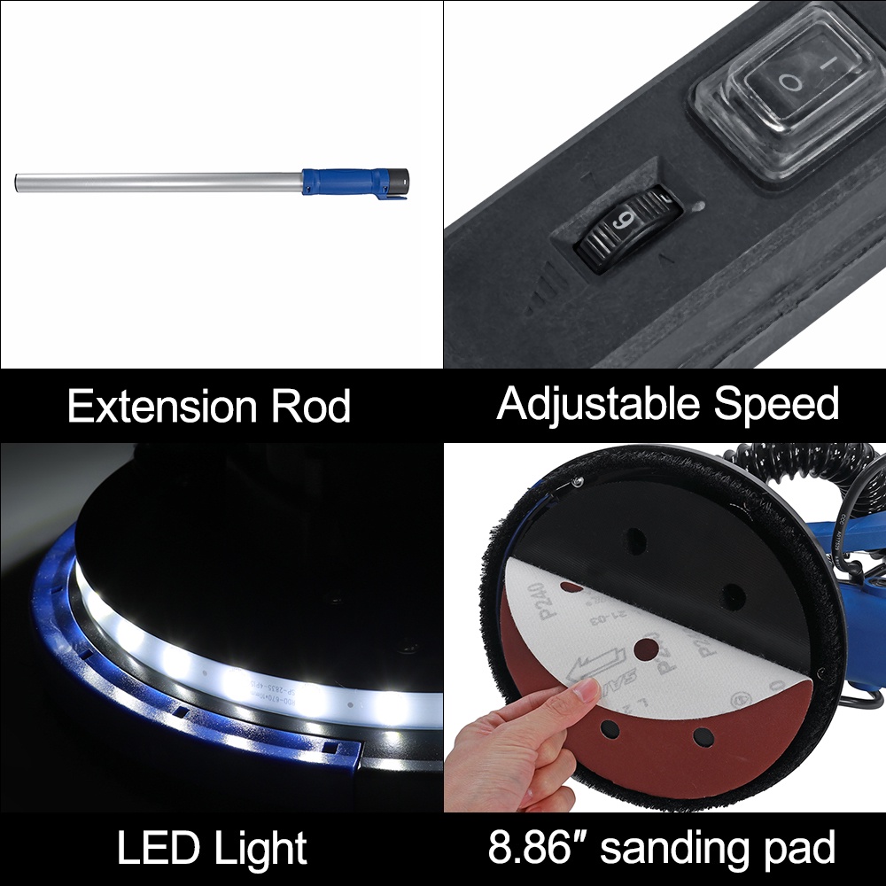 1380W Variable Speed Wall Polisher Machine 215MM Portable Pole Drywall Sander Grinding with ...