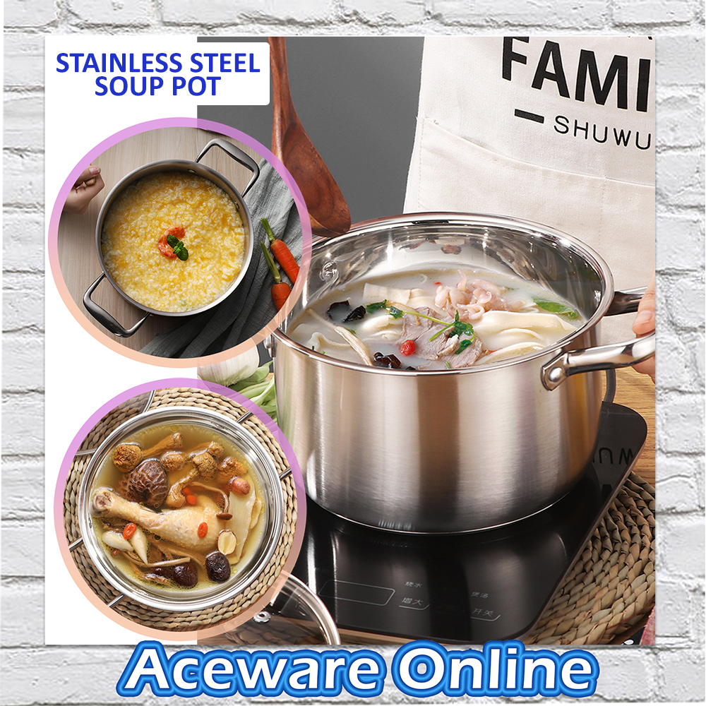 26CM 28CM Stainless Steel Soup Pot Cooking Pot Stock Pot With Lid Thick ...
