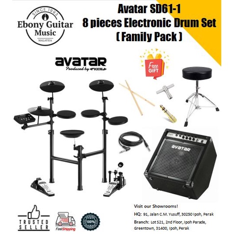 Avatar SD61-1 Foldable 8 piece Electronic Digital Drum Kit Set with ...