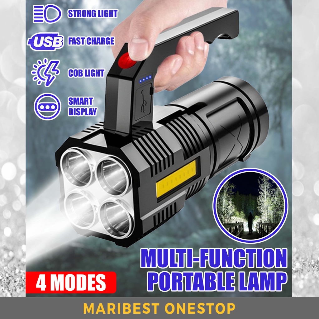 Super Bright 4-core USB Rechargeable Flashlight Outdoor Camping Lamp ...
