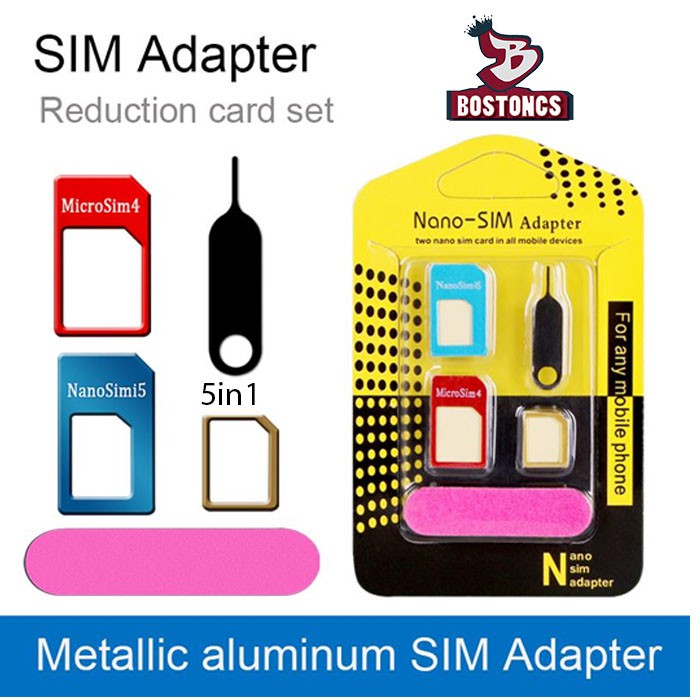 5 IN 1 Nano SIM Card Adapter to Micro Standard Metallic Aluminium ...