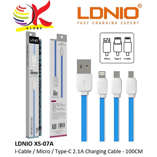 LDNIO XS-07A XS-07 XS07A XS07 I-CABLE/ MICRO/ TYPE C TO USB CABLE 2.1A ...