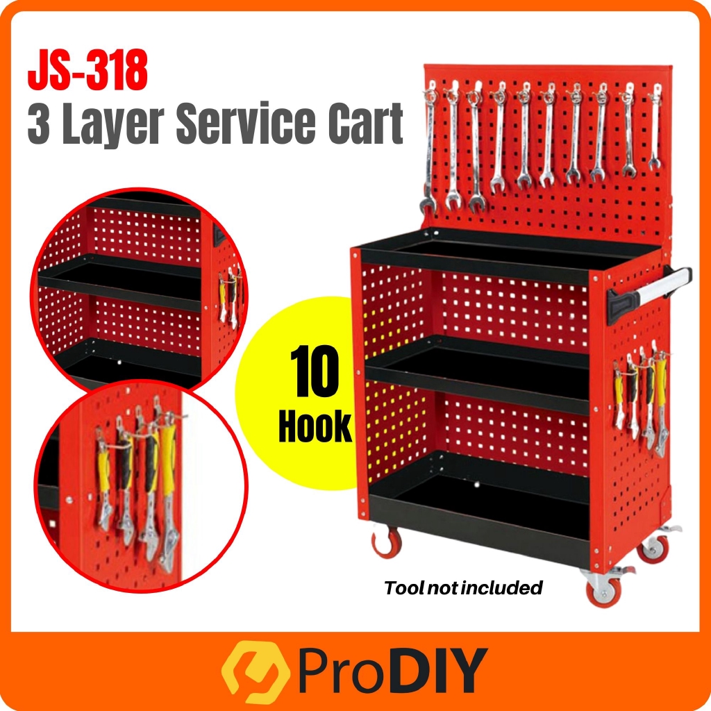 3 Layer Service Cart With Hanging Panel Storage Organizer Trolley ...
