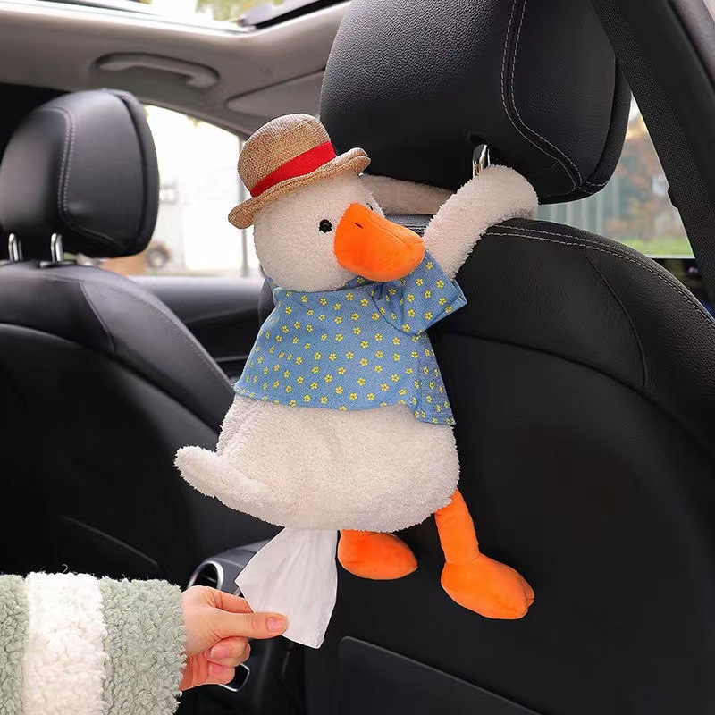 Cute Cartoon Duck Tissue Box Car Fluffy Plush Doll Tissue Holder ...