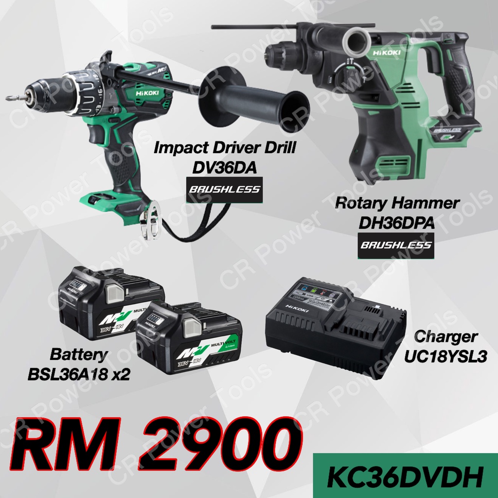 HIKOKI COMBO SET KC36DVDH CORDLESS IMPACT DRIVER DRILL DV36DA ...