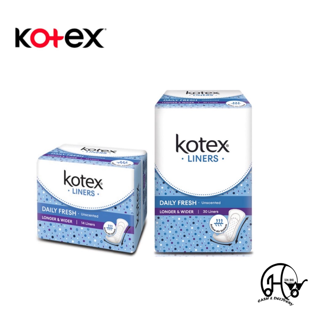 Kotex Liners Daily Fresh Unscented Longer & Wider-30's/14's | Shopee ...