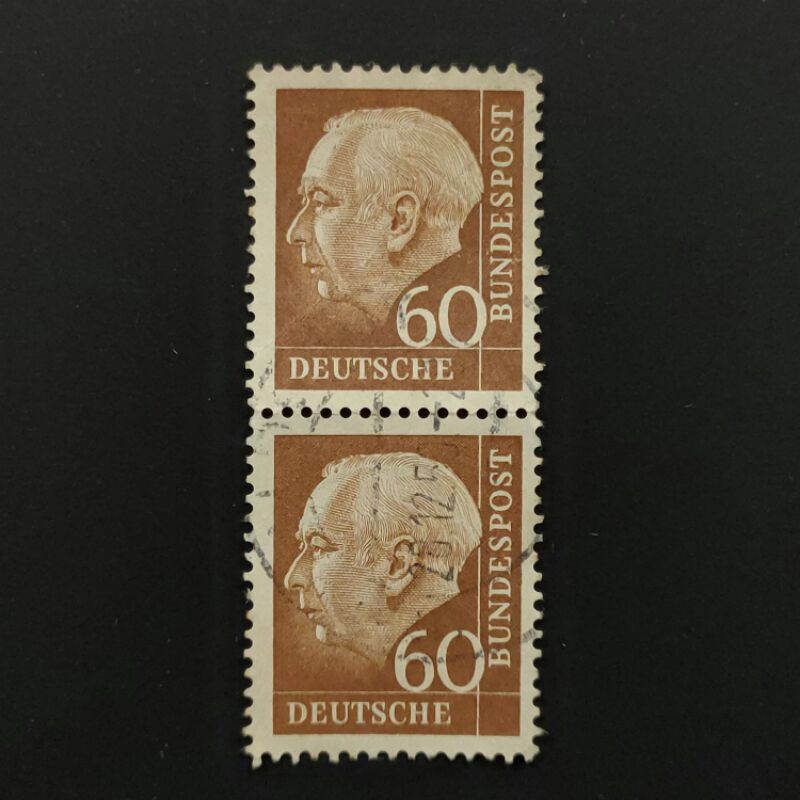 1954 Stamp Germany-In Vertical Pair-Unique Used Stamp-60PF Heuss ...