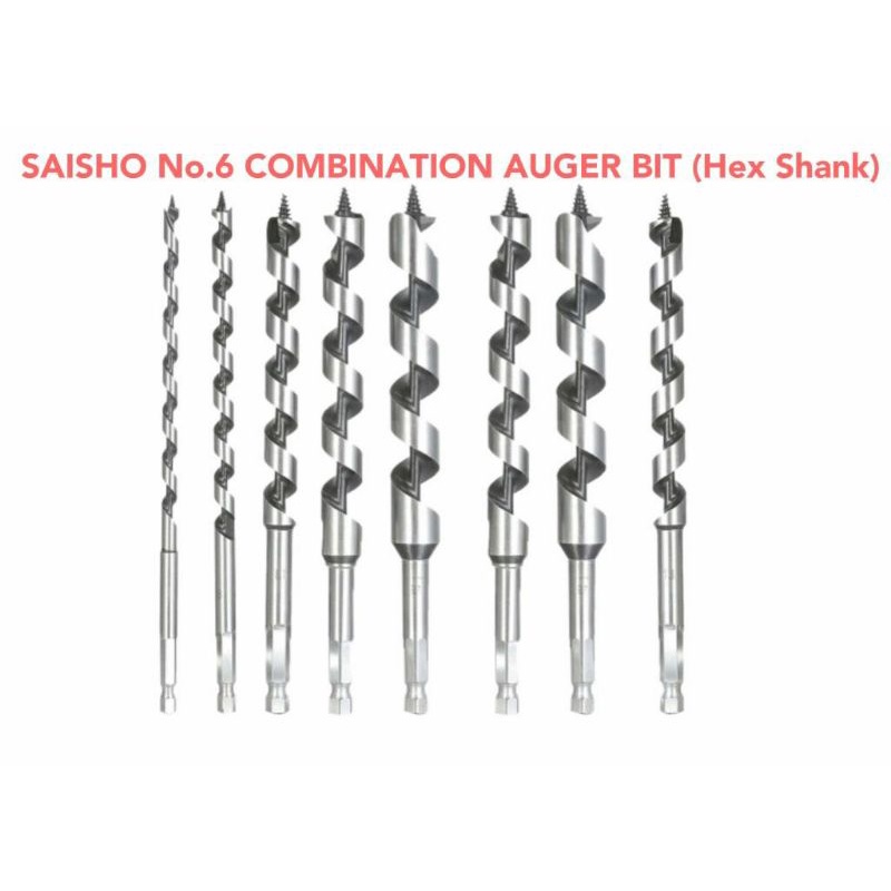 SAISHO NO. 6 COMBINATION AUGER BIT (HEX SHANK) 6MM (1/4") - 25MM (1 ...