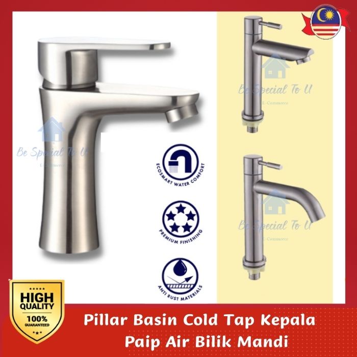 Bathroom Faucet Stainless Steel SUS 304 Pillar Basin Cold Tap Kepala ...
