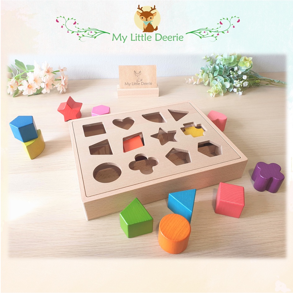 Premium Wooden Shape Sorter Matching Building Blocks Early Learning ...