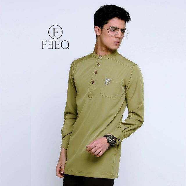 Kurta Raya Feeq Olive Green Regular Cutting | Shopee Malaysia